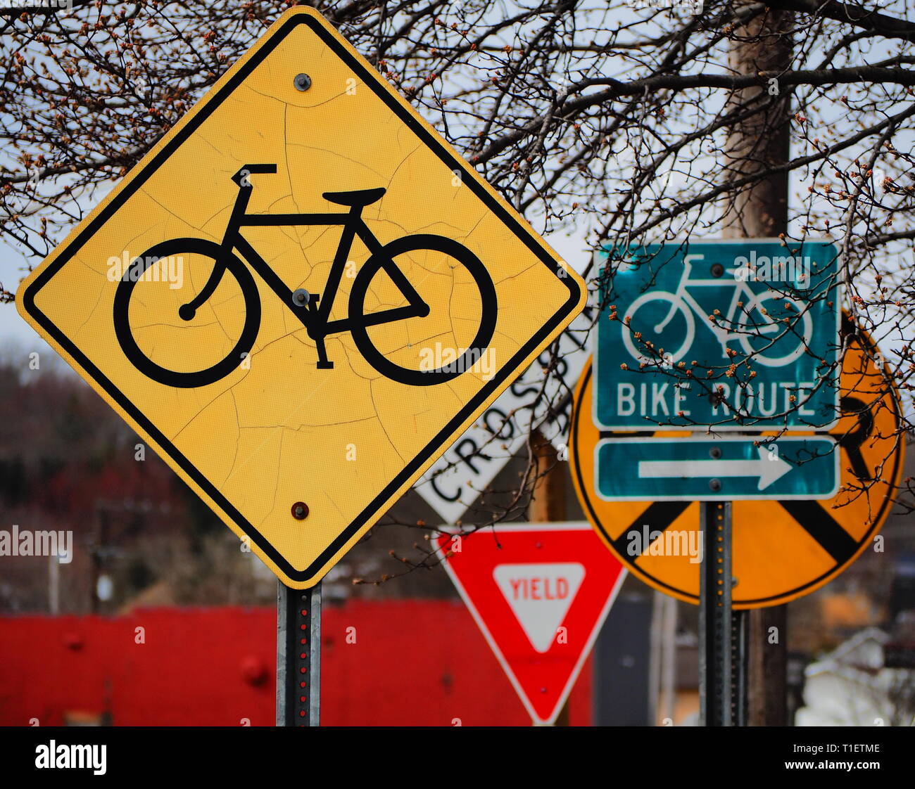 Bicycle crossing sign hi-res stock photography and images - Alamy
