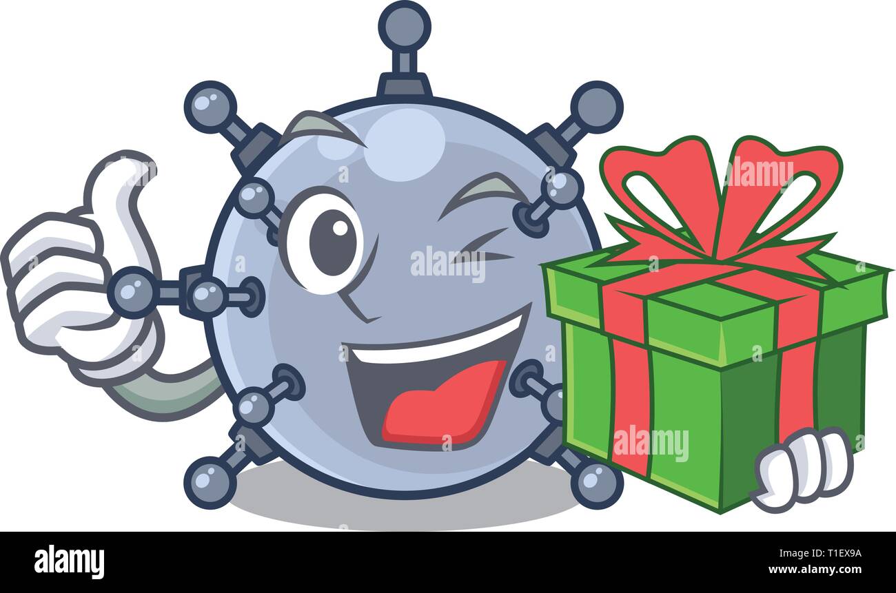 With gift toy mine underwater characters in tables vector illustration ...