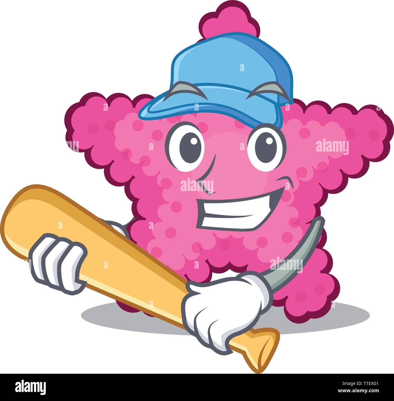 Playing baseball pink starfish isolated with the cartoon vector ...