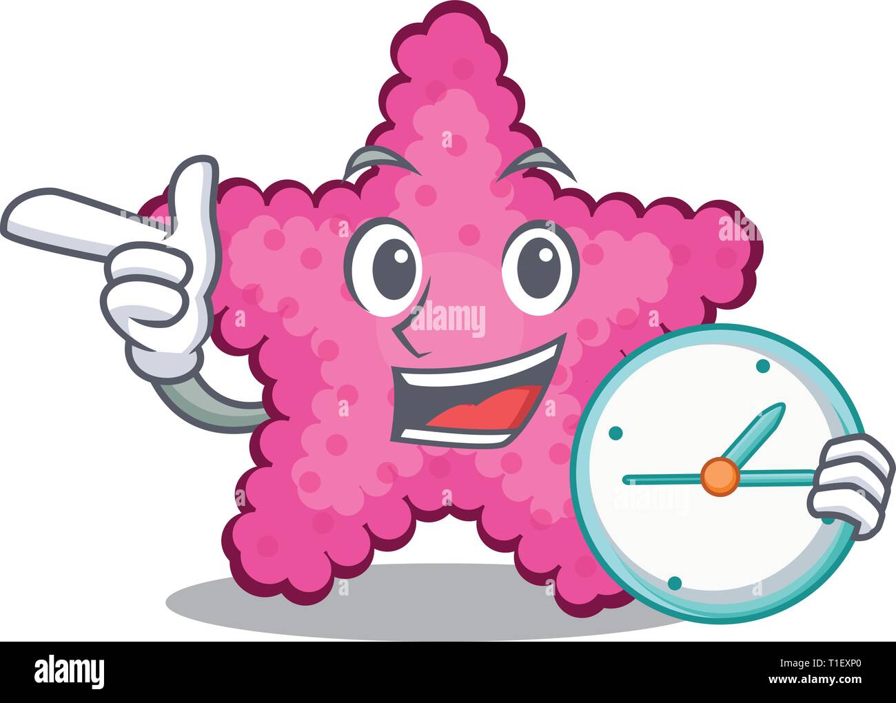 With clock pink starfish in the cartoon shape vector illustration Stock ...