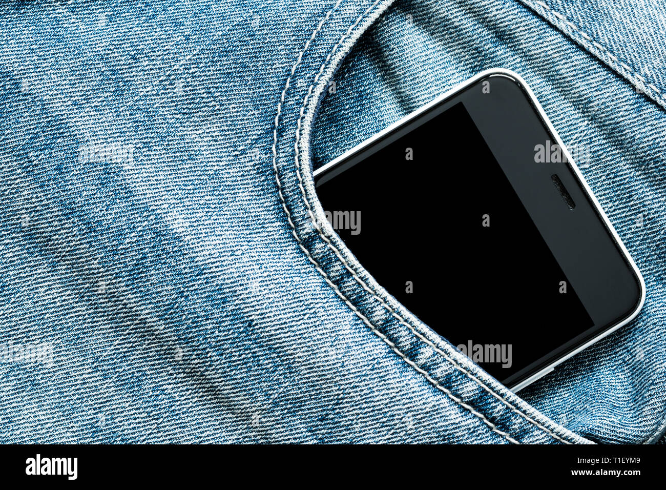 Smartphone with black screen in jeans pocket Stock Photo - Alamy