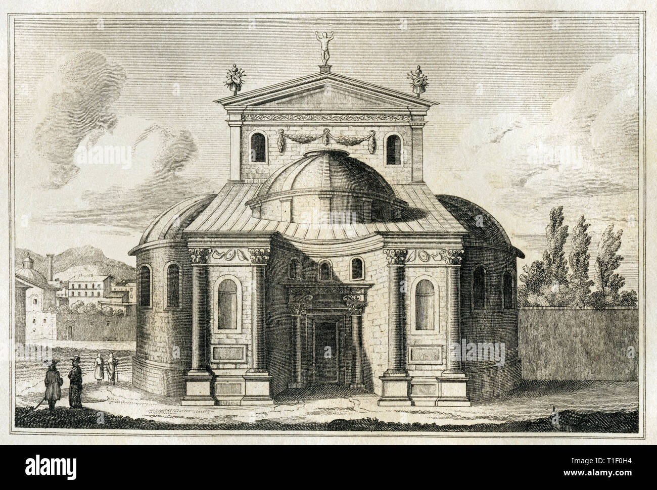 Italy, Rome, Temple of Romulus, copperplate engraving about 1840, from ...