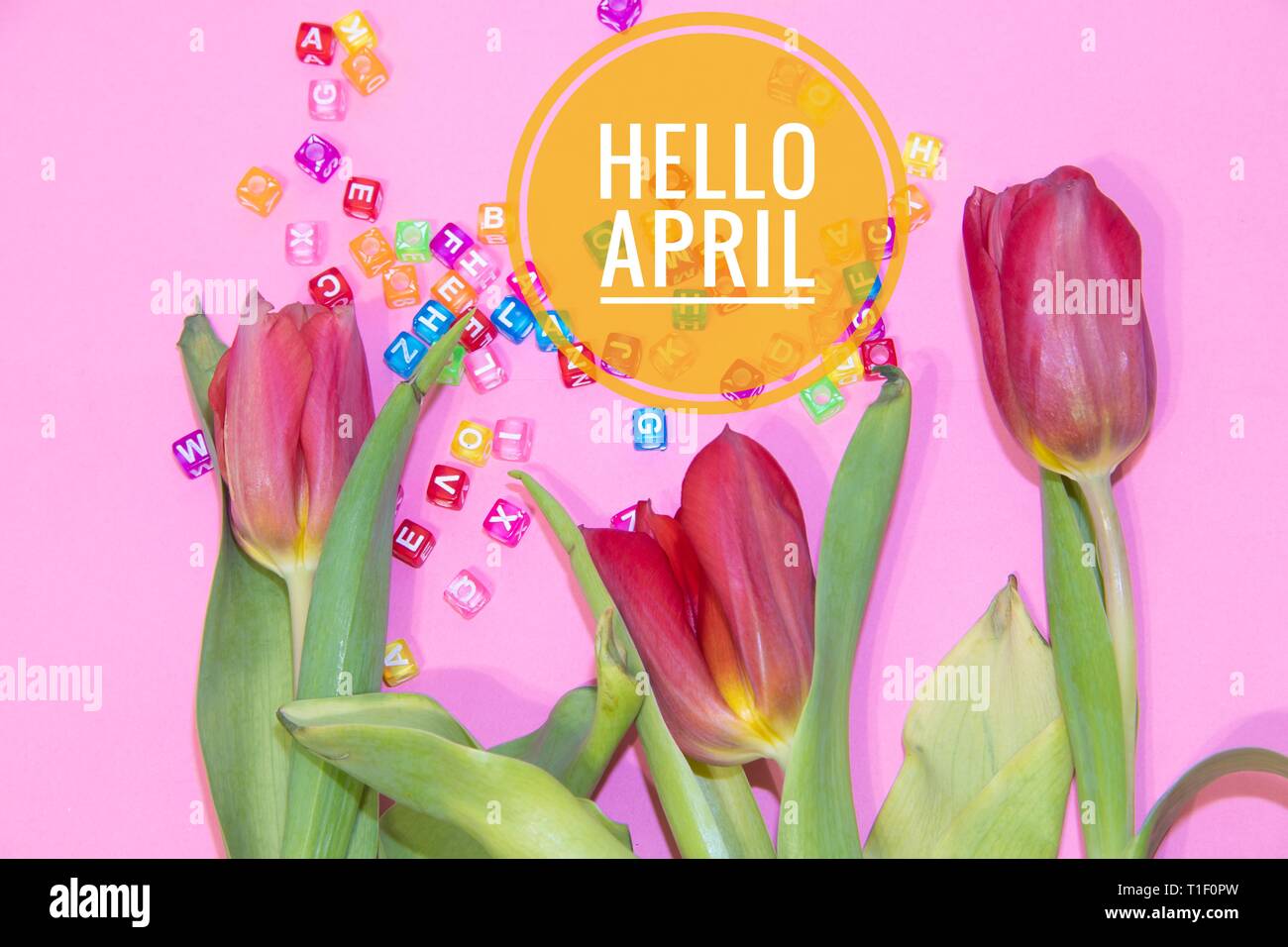 Banner hello april. Hi spring. The second month of spring. Welcome card ...