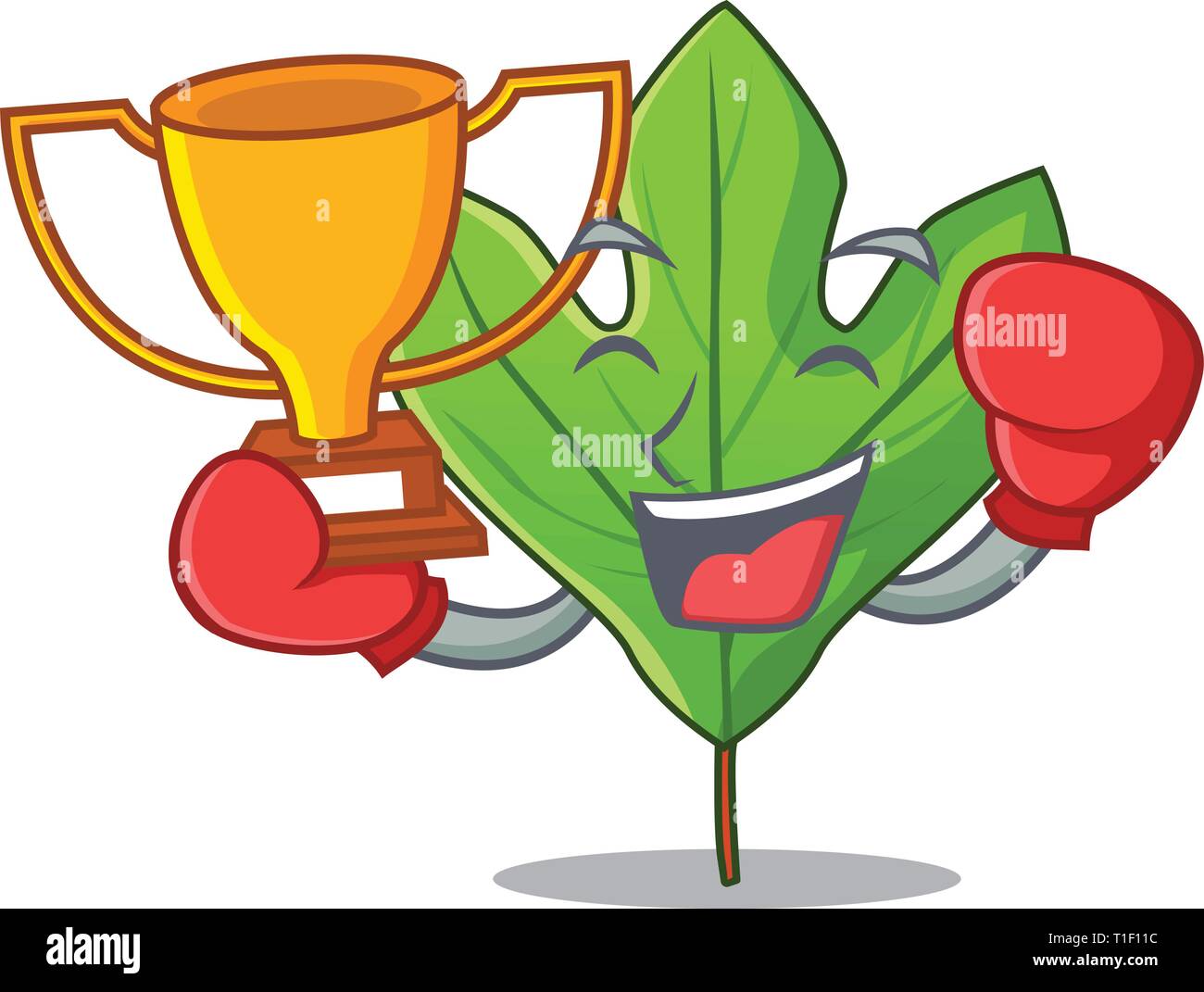 Boxing winner sassafras leaf in the shape cartoon vector illustration ...