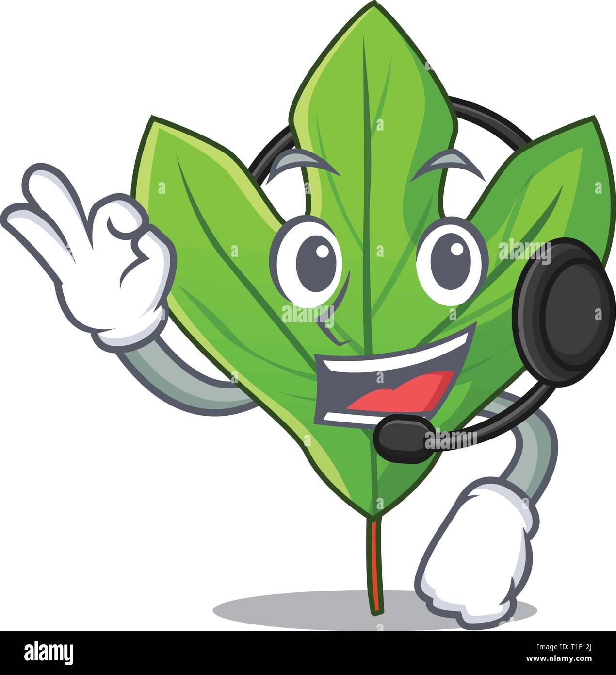 With headphone sassafras leaf in the shape cartoon vector illustration ...