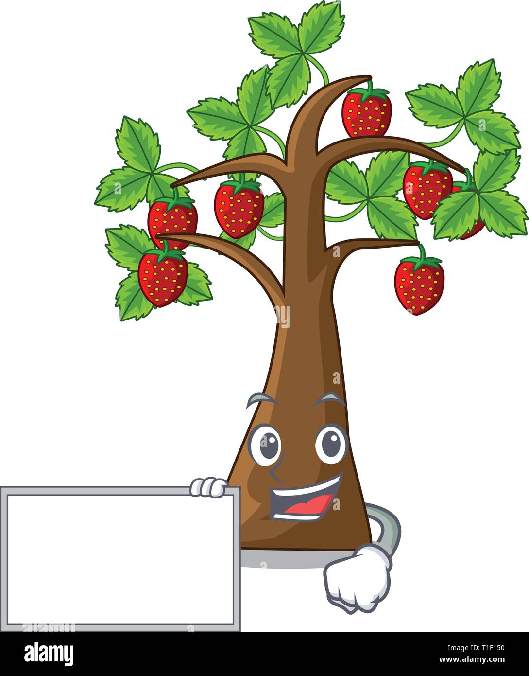 With board strawberry tree in the shape character vector illustration ...