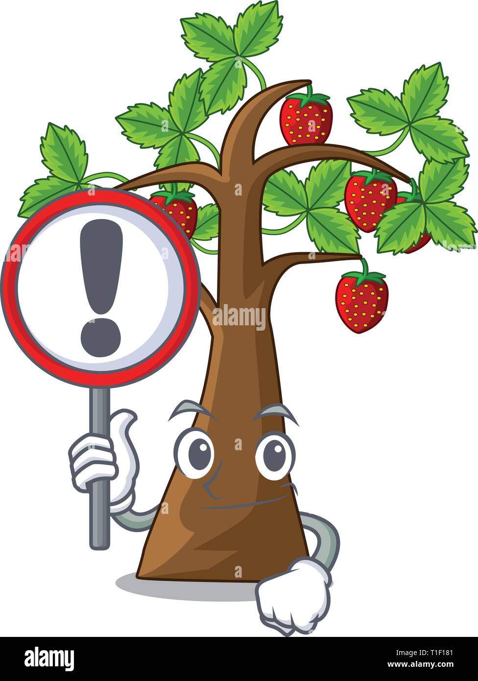 With sign strawberry tree in the shape character vector illustration ...