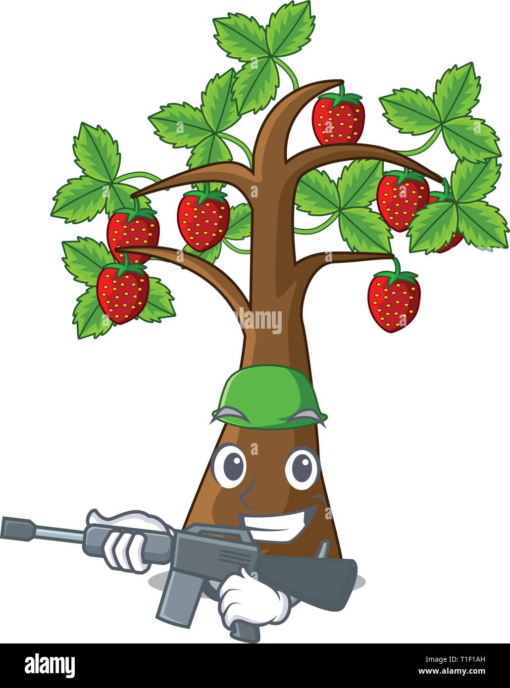Army strawberry tree in the shape character vector illustration Stock ...