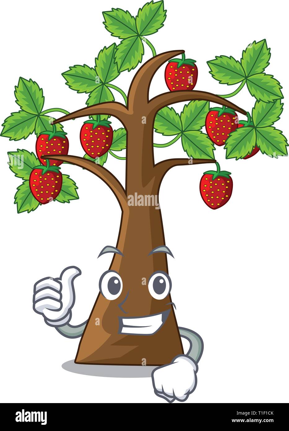Thumbs up strawberry tree in the mascot pots vector illustration Stock ...