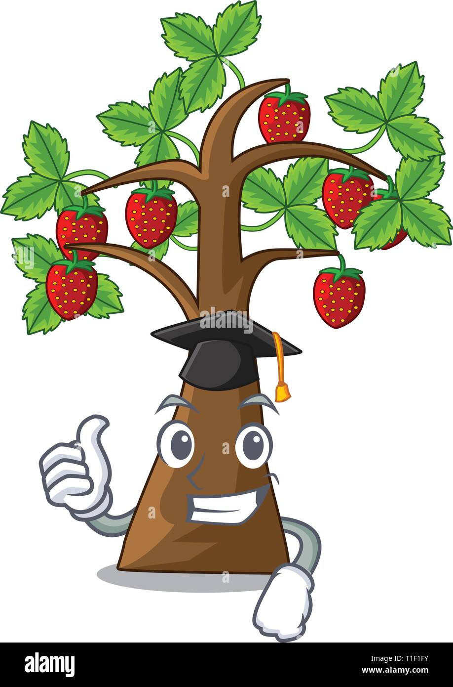 Graduation strawberry tree in the mascot pots vector illustration Stock ...