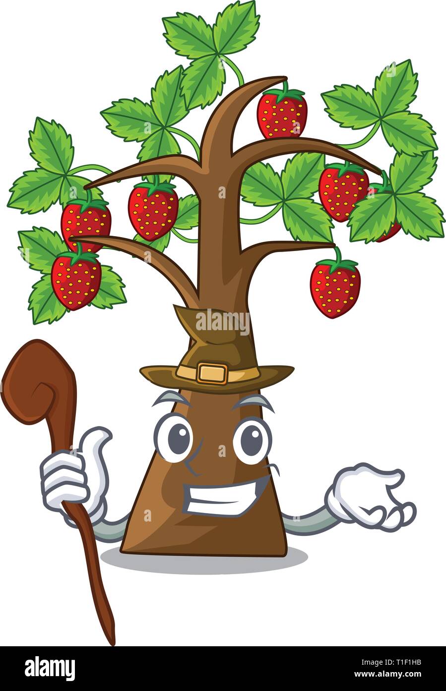 Witch cartoon strawberry trees grow on soil vector illustration Stock ...