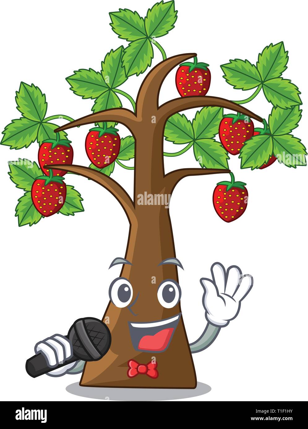 Singing cartoon strawberry trees grow on soil vector illustration Stock ...