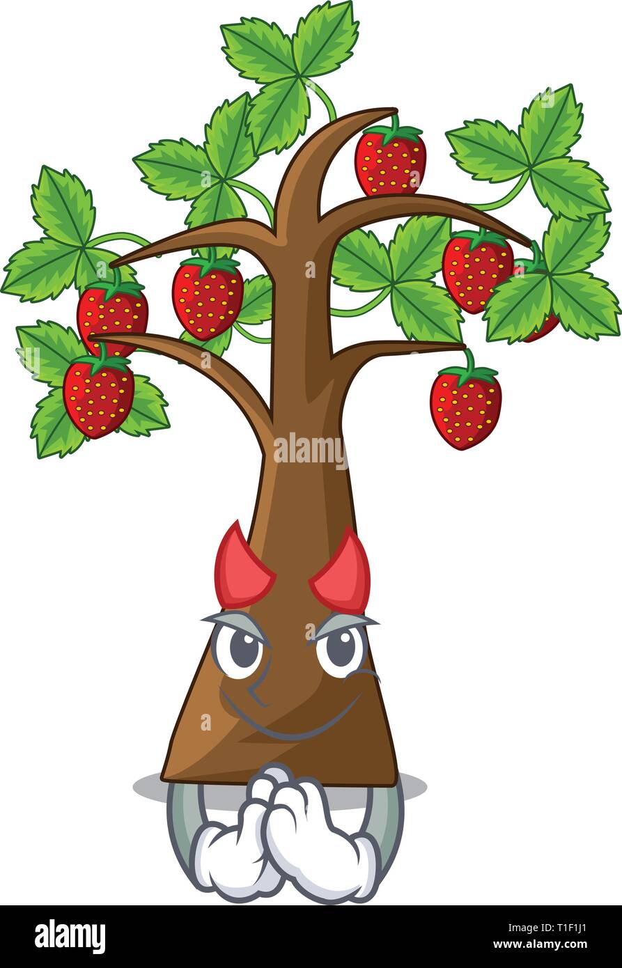Devil cartoon strawberry trees grow on soil vector illustration Stock ...