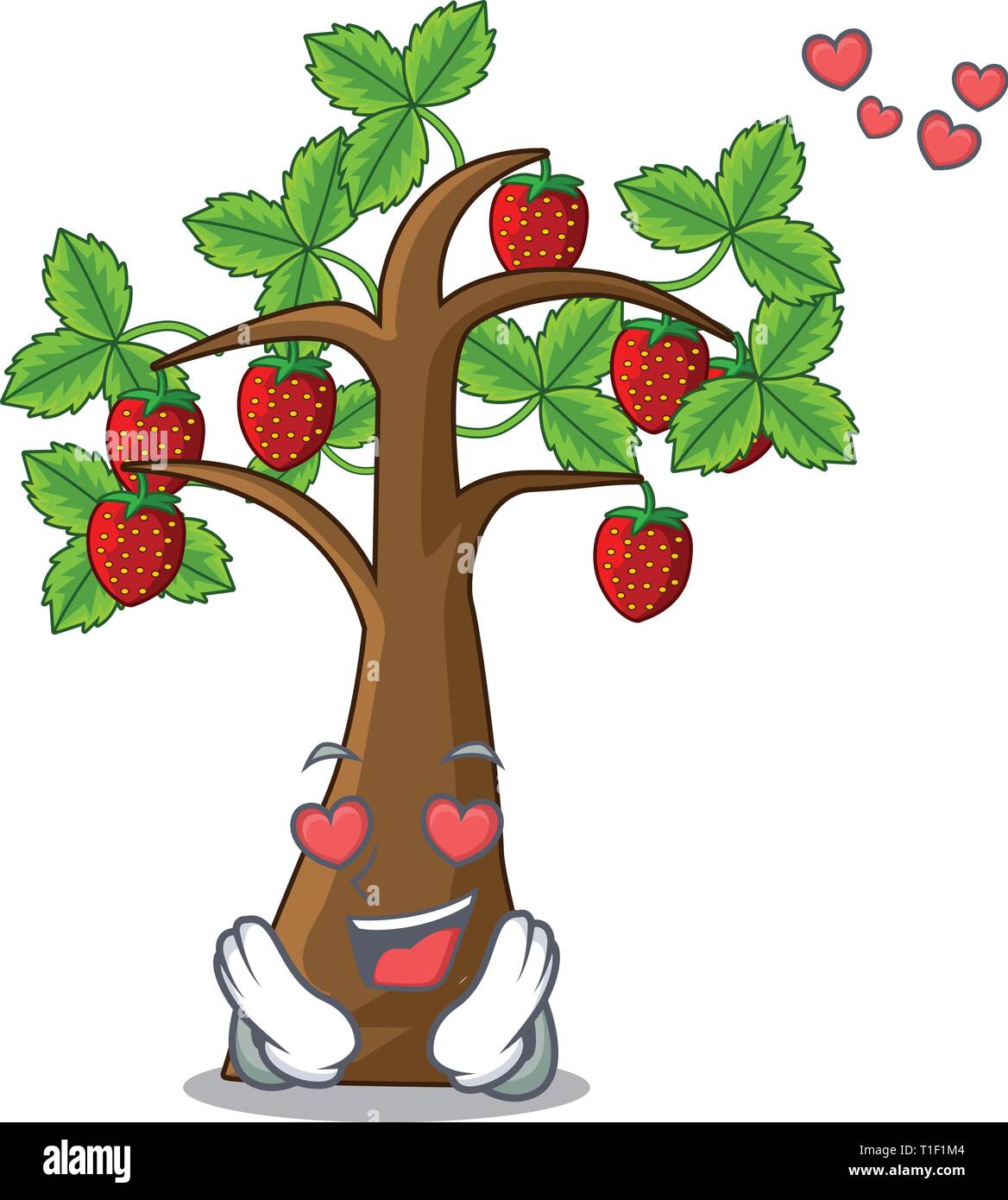 In love cartoon strawberry trees grow on soil vector illustration Stock ...