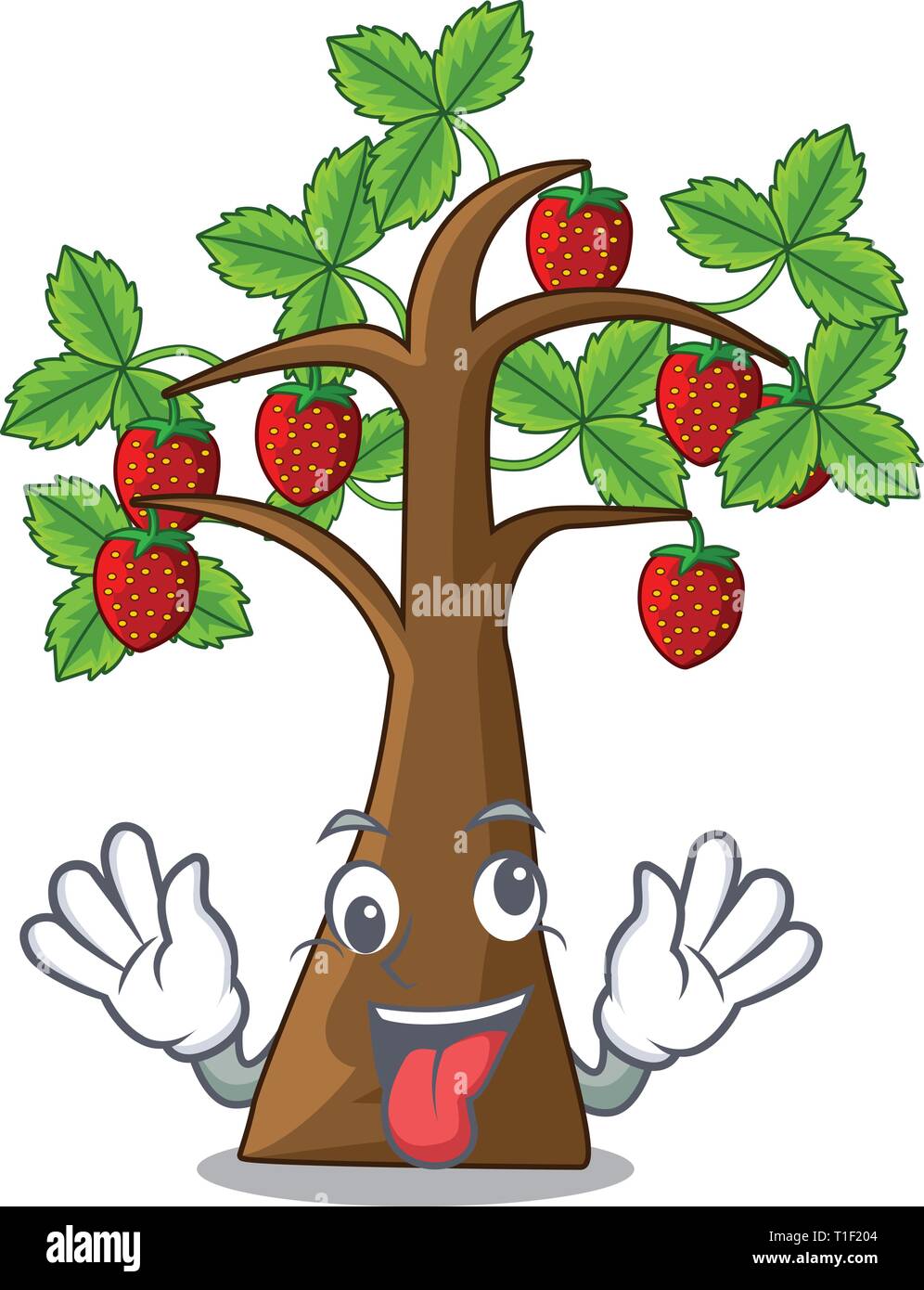 Crazy strawberry tree isolated with the cartoon vector illustration ...
