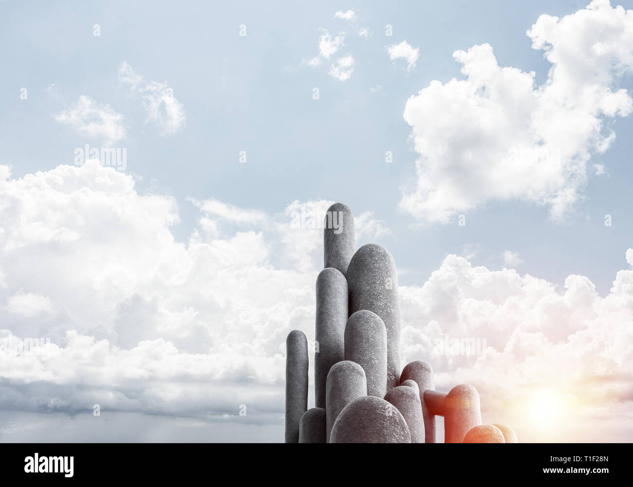 Multiple stone columns with breathtaking landscape Stock Photo - Alamy