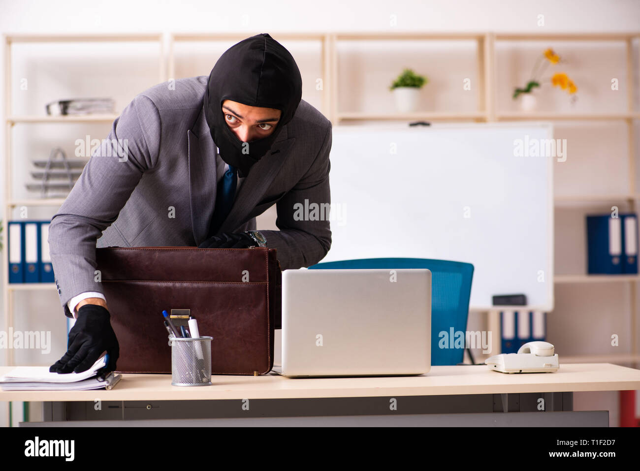 Male gangster stealing information from the office Stock Photo - Alamy