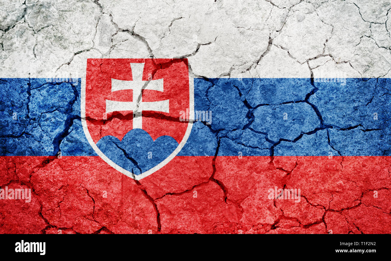 Slovak Republic flag on dry earth ground texture background Stock Photo ...