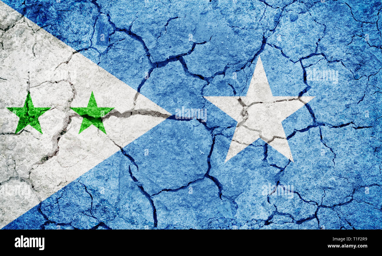 Galmudug State flag, autonomous region in central Somalia, on dry earth ...