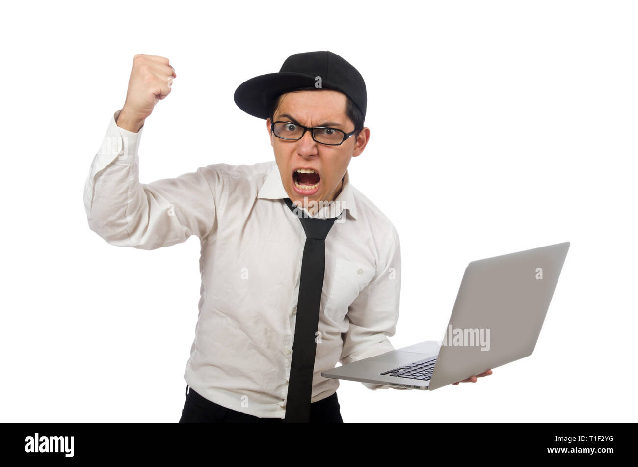 Young funny male programmer isolated on white Stock Photo - Alamy