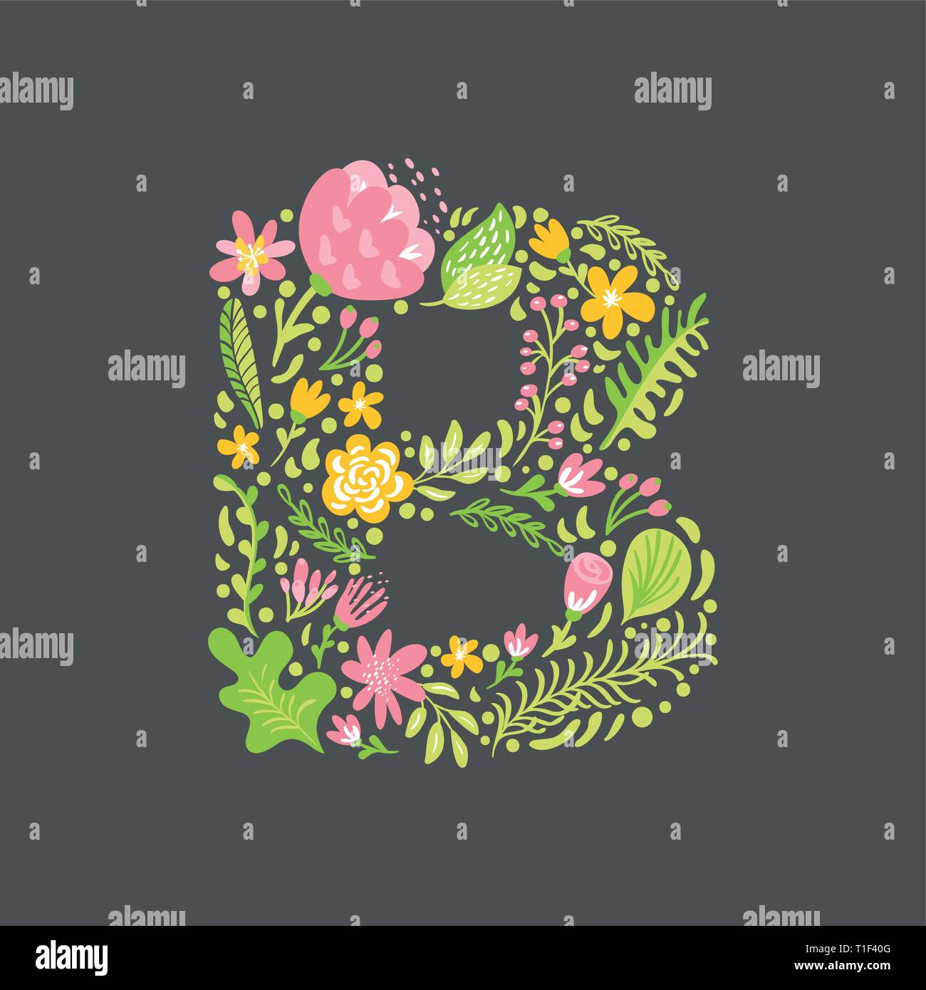 Floral summer Letter B. Flower Capital wedding Uppercase Alphabet ...