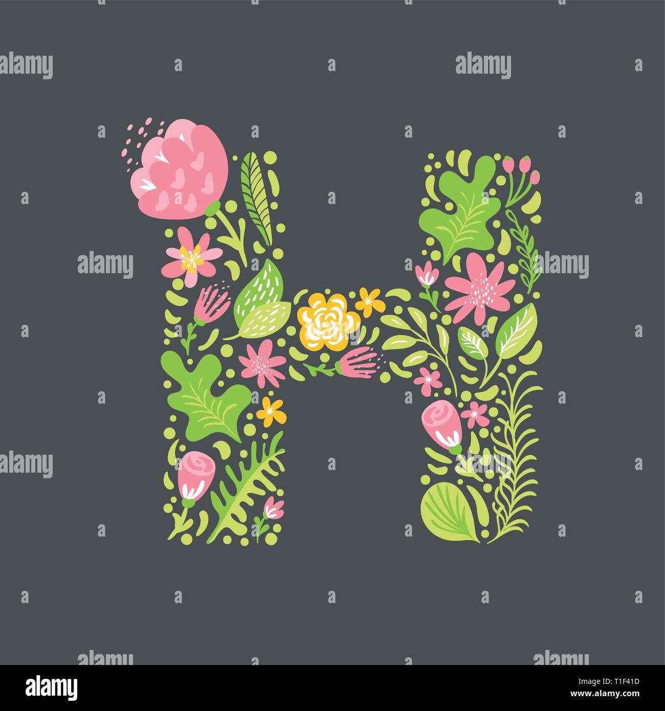 Floral summer Letter H. Flower Capital wedding Uppercase Alphabet ...
