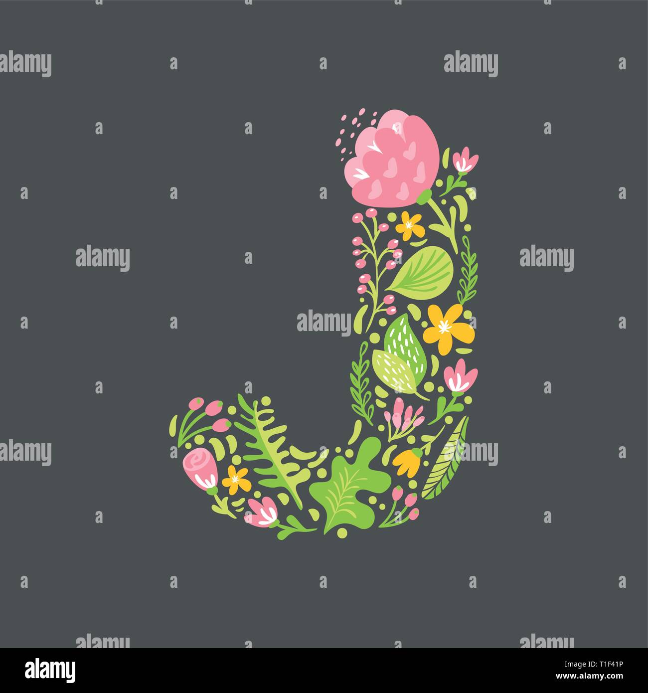 Floral summer Letter J. Flower Capital wedding Uppercase Alphabet ...
