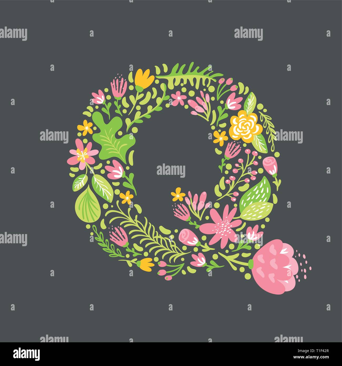 Floral summer Letter Q. Flower Capital wedding Uppercase Alphabet ...