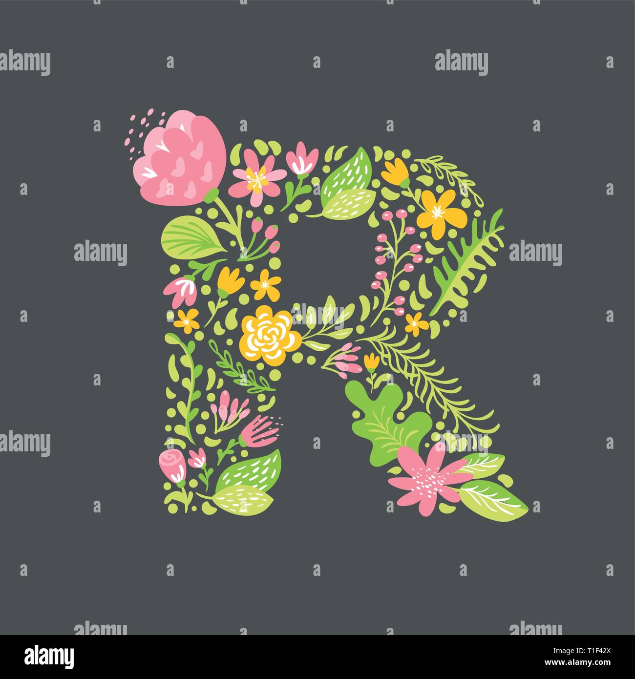 Floral summer Letter R. Flower Capital wedding Uppercase Alphabet ...