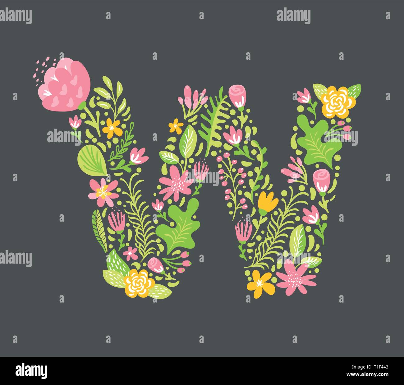 Floral summer Letter W. Flower Capital wedding Uppercase Alphabet ...