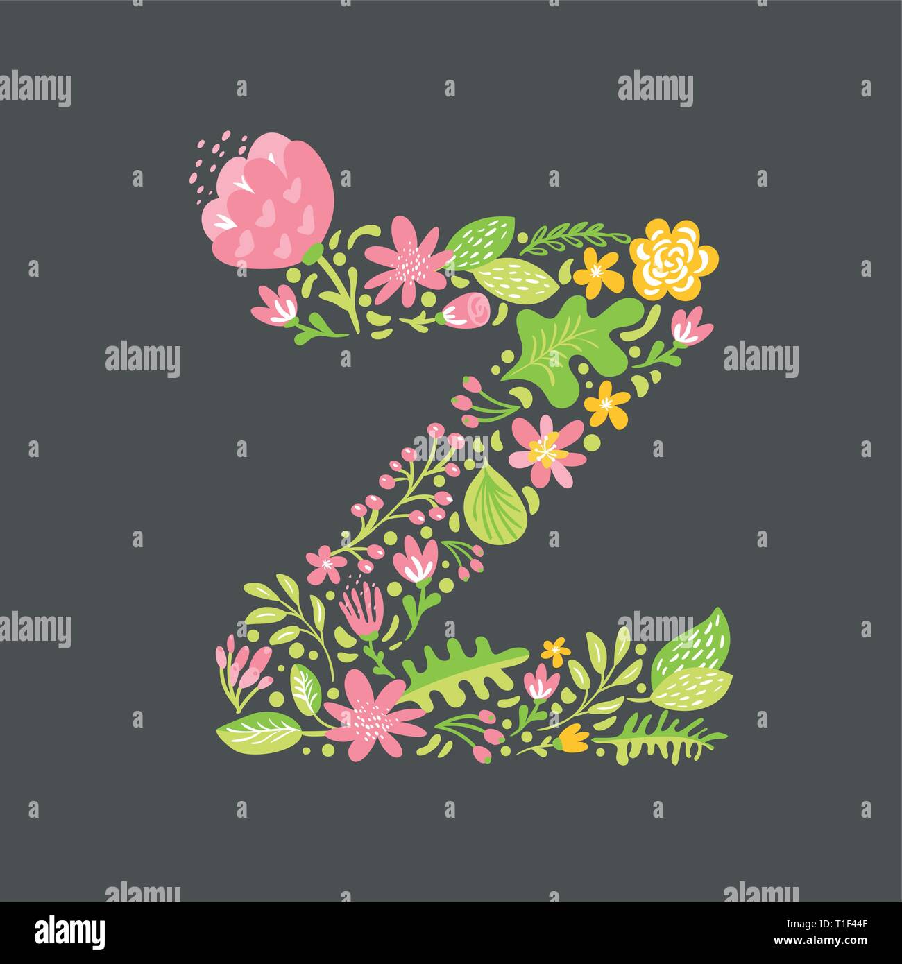 Floral summer Letter Z. Flower Capital wedding Uppercase Alphabet ...