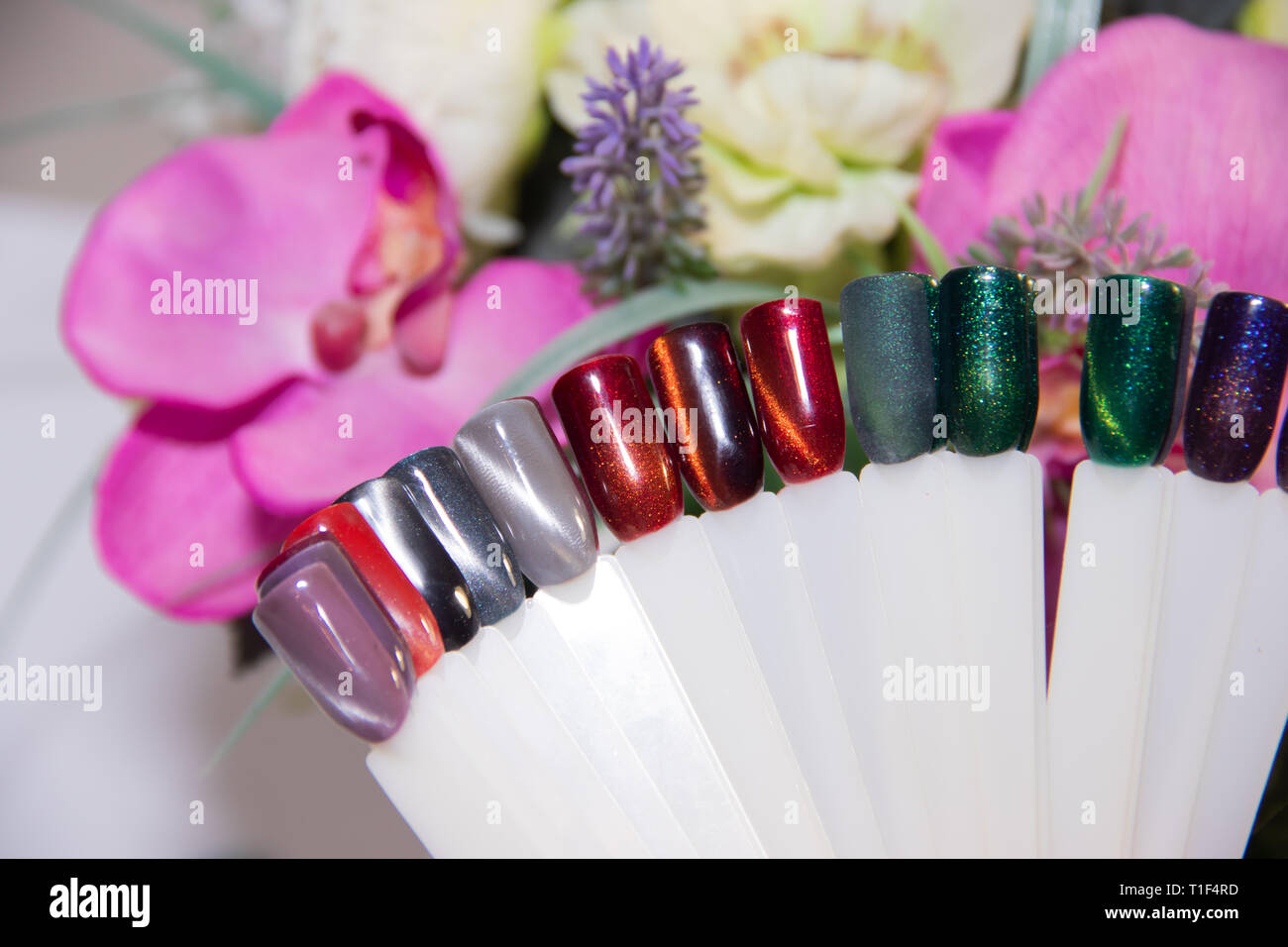 Nail Care And Manicure concept. Multicolor Nail Polish palette for ...