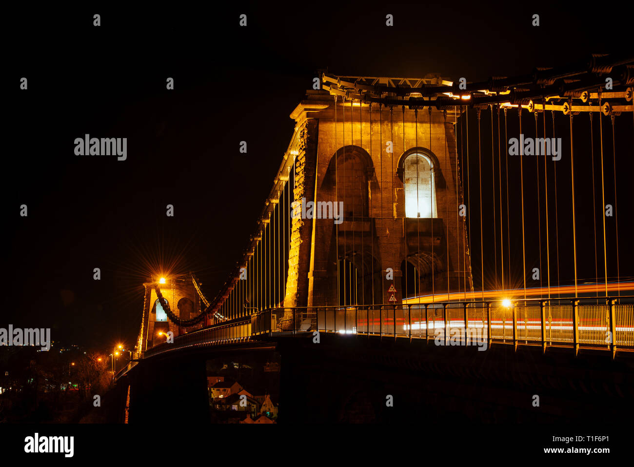menai bridge, anglesey, north wales at night Stock Photo - Alamy
