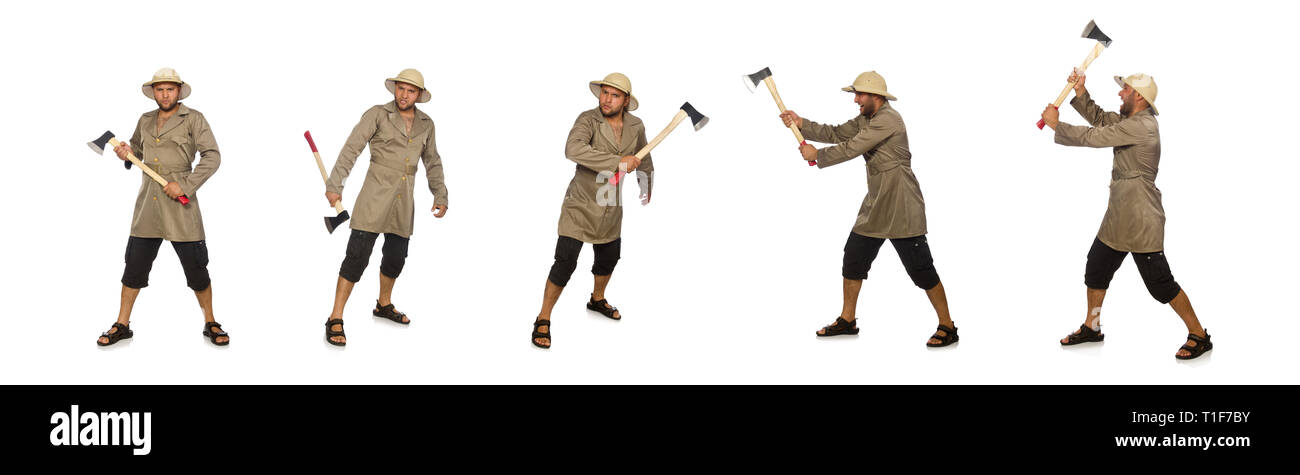 Man with axe isolated on white Stock Photo - Alamy