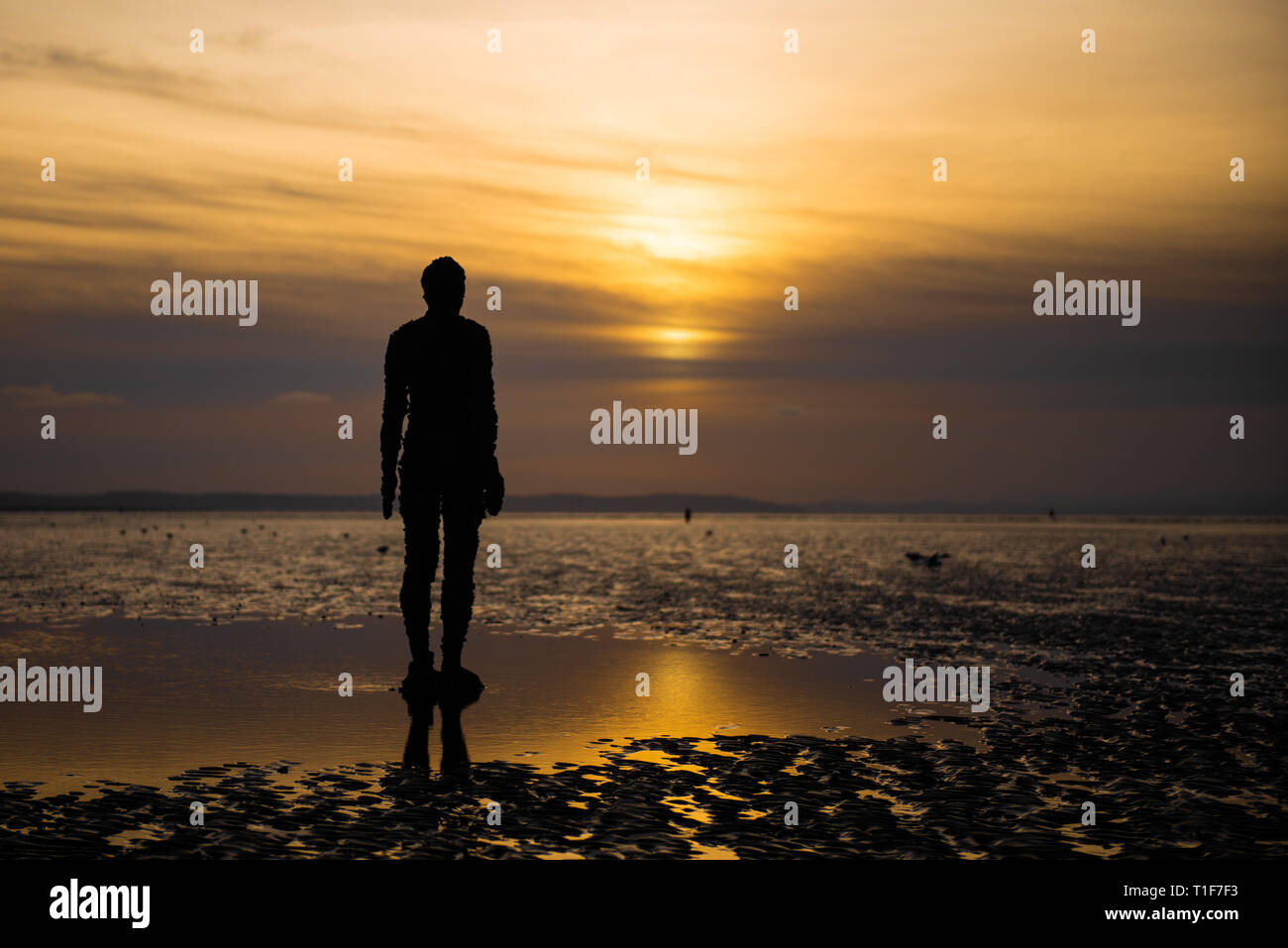 Another Place by Antony Gormley at Crosby Beach, Liverpool Stock Photo ...