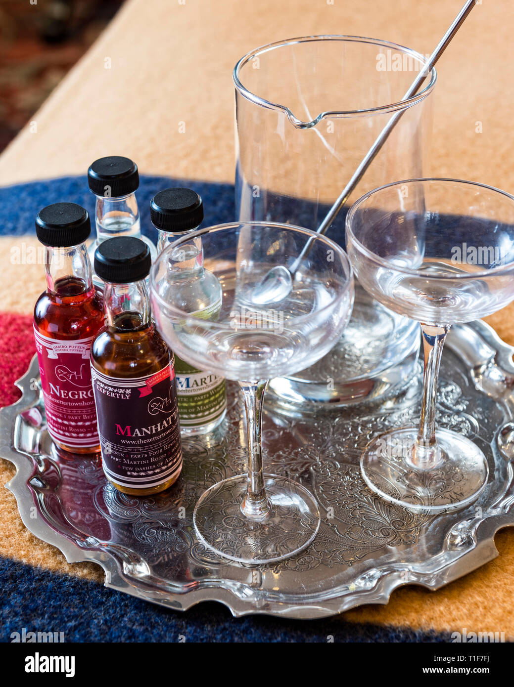 "Cocktail mixes on bed in The Zetter Townhouse in London, England Stock ...