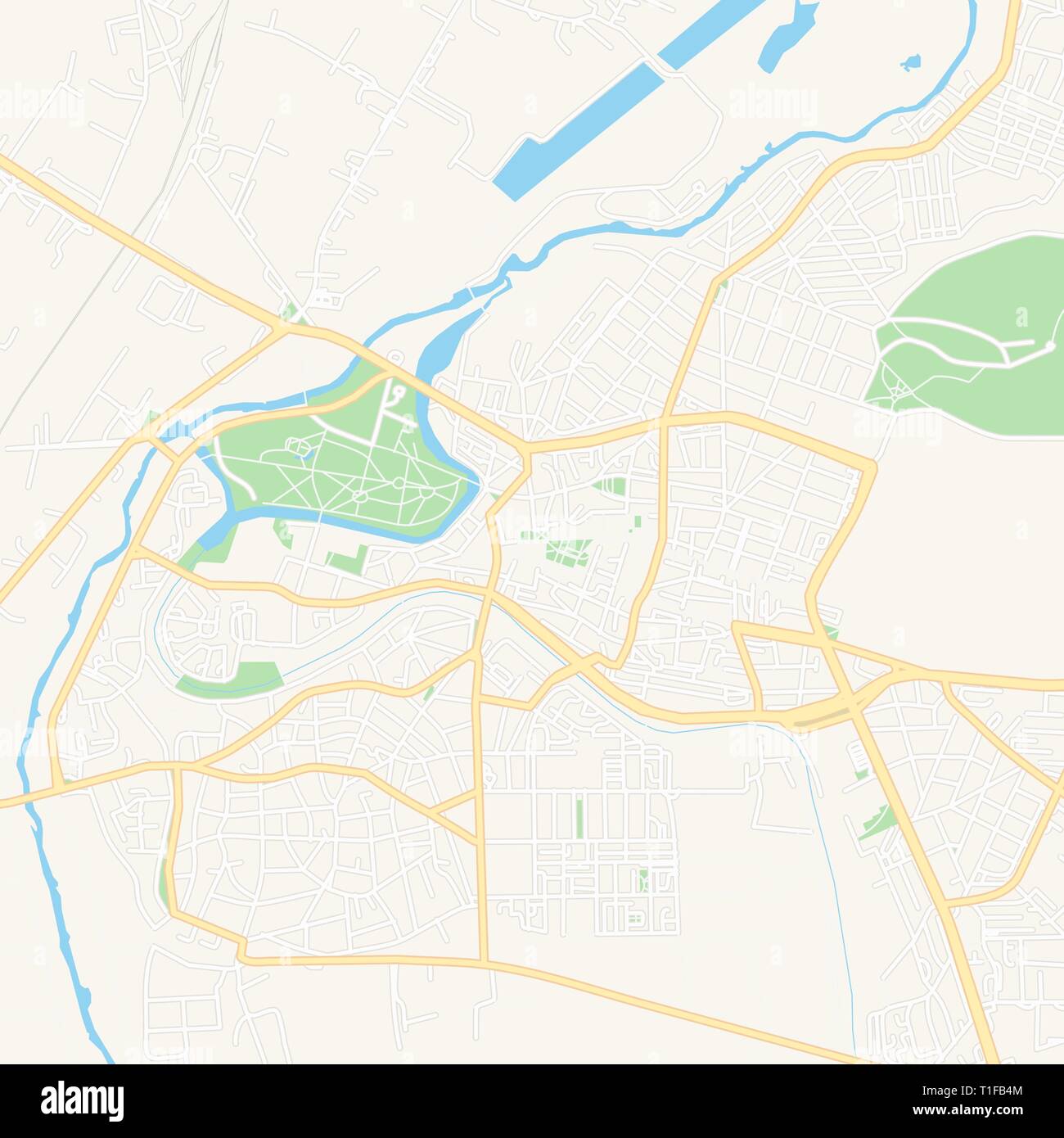 Printable map of Yambol, Bulgaria with main and secondary roads and ...