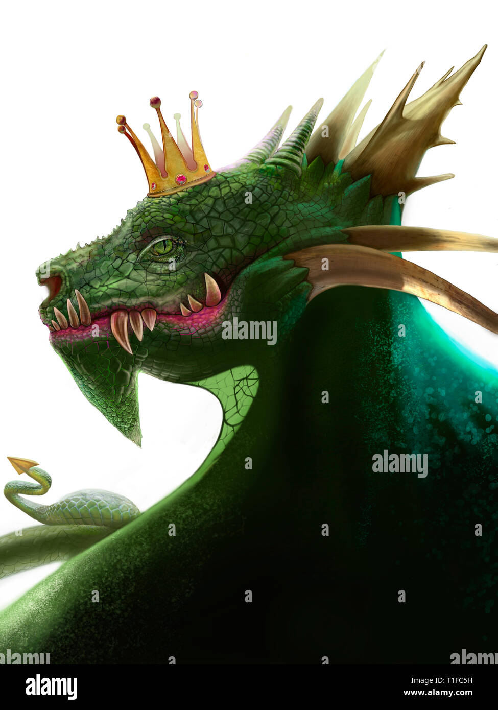 Dragon on white background. Handmade. Dragon with a Golden crown. A ...