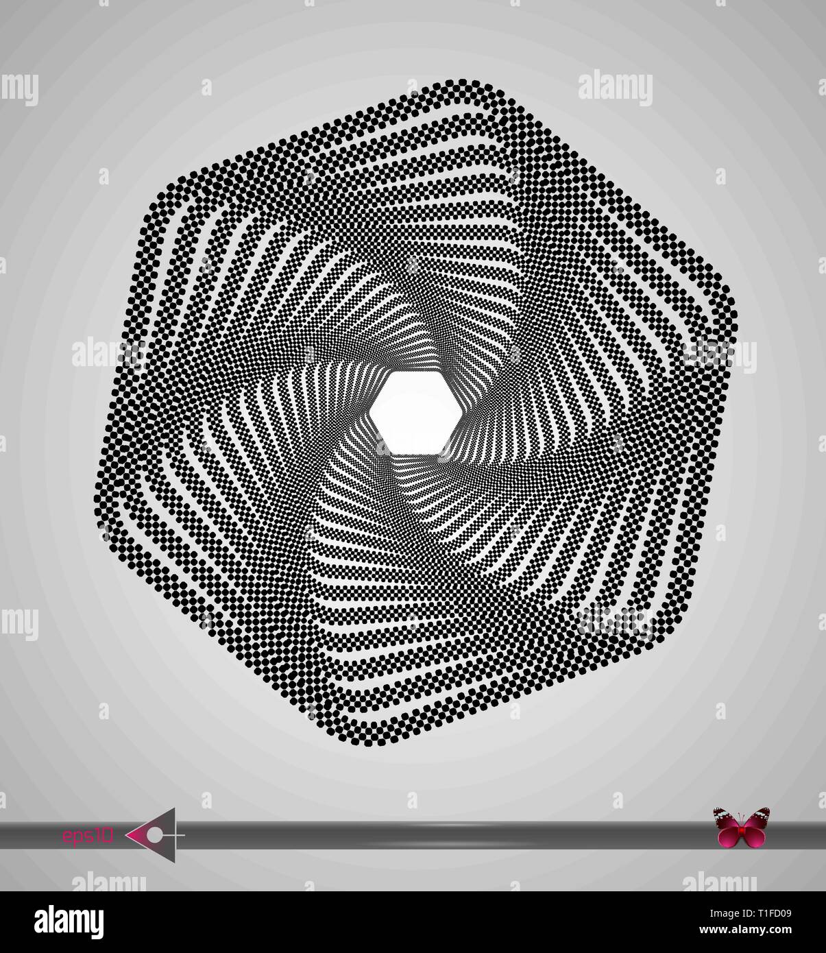 Concentric segments of circles. Hex rotation. Design element on white ...