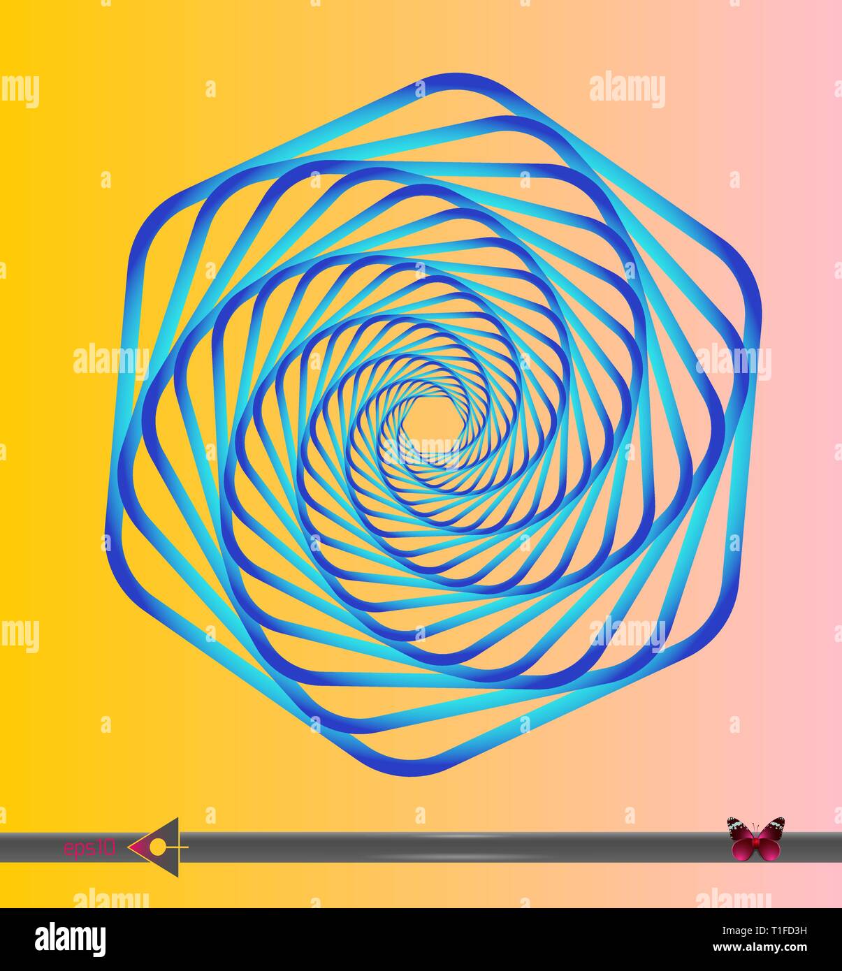 Concentric segments of circles. Hex rotation. Design element on white ...