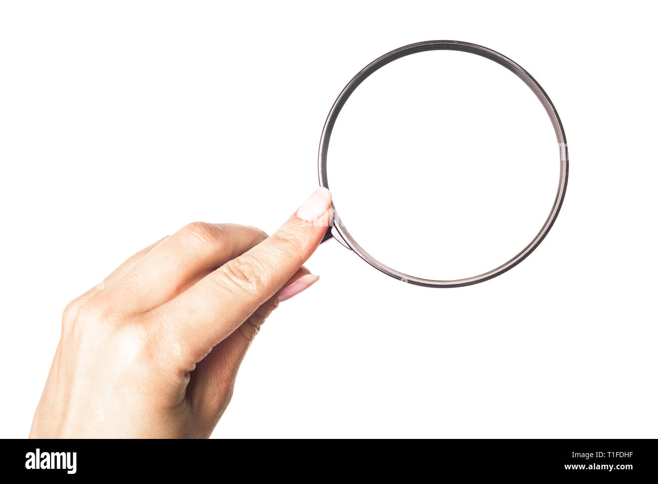 Hand holding magnifying glass isolated on white background Stock Photo ...