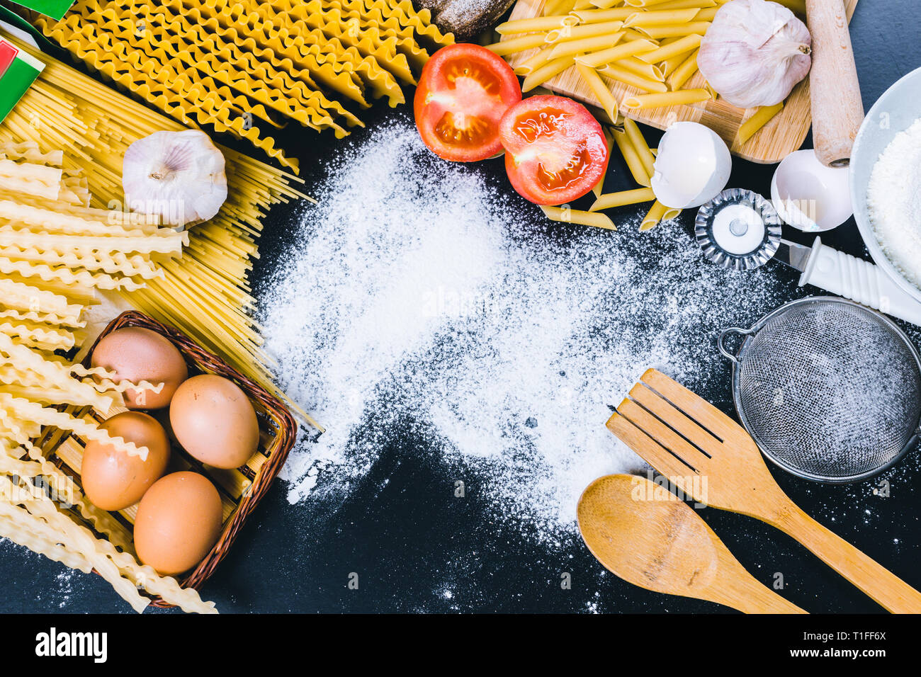 dry pasta spaghetti with ingredient Stock Photo - Alamy