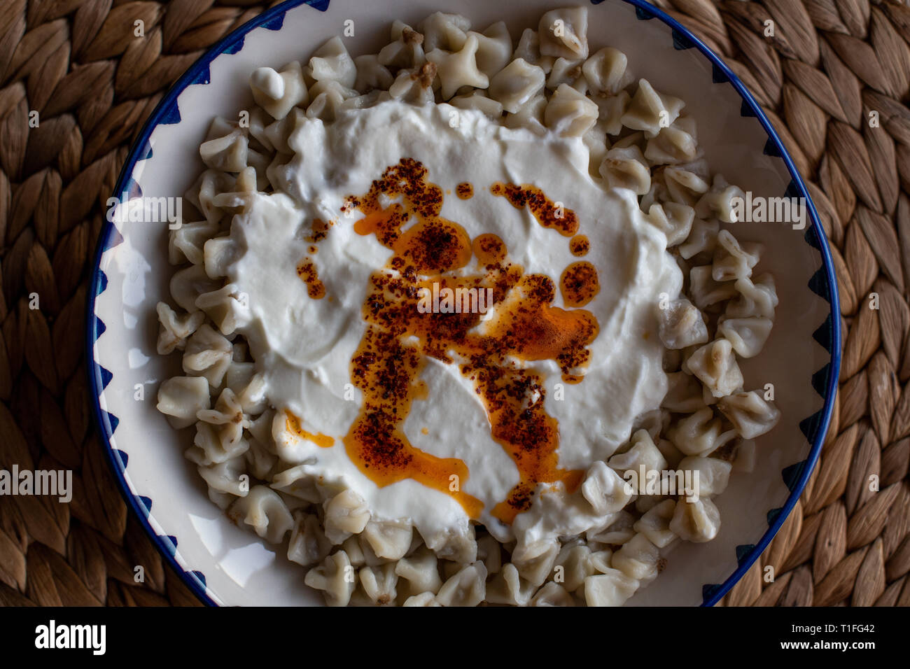 Traditional Turkish Food, Manti AKA Turkish Ravioli served with yogurt ...