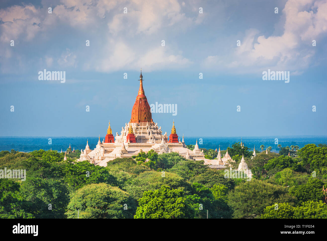 Bagan, Myanmar ancient temple ruins landscape with Ananda in the ...