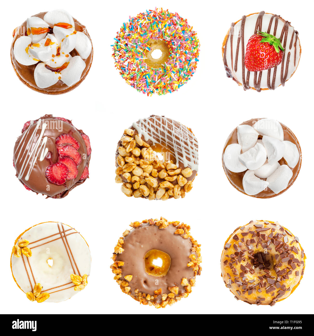 Delicious donuts collage, isolated on white Stock Photo - Alamy