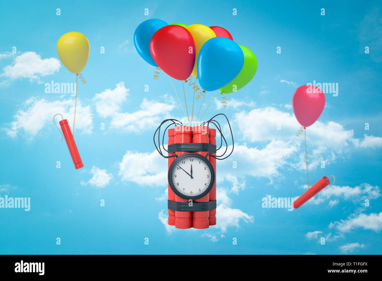 3d rendering of tnt dynamite time bombs with colorful balloon in the ...