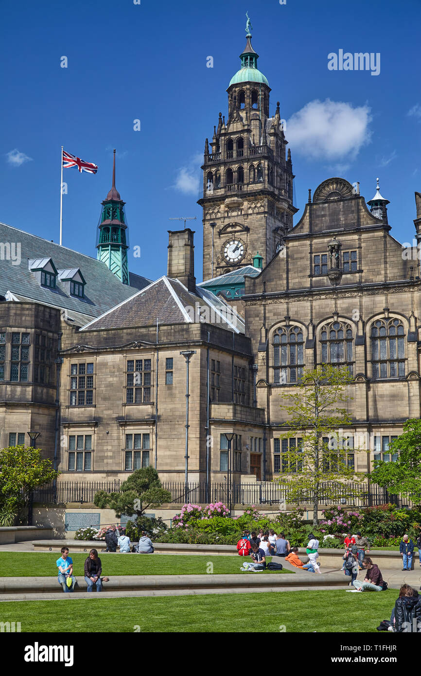SHEFFIELD, ENGLAND - MAY 7, 2009: The view of the of Peace Gardens with ...