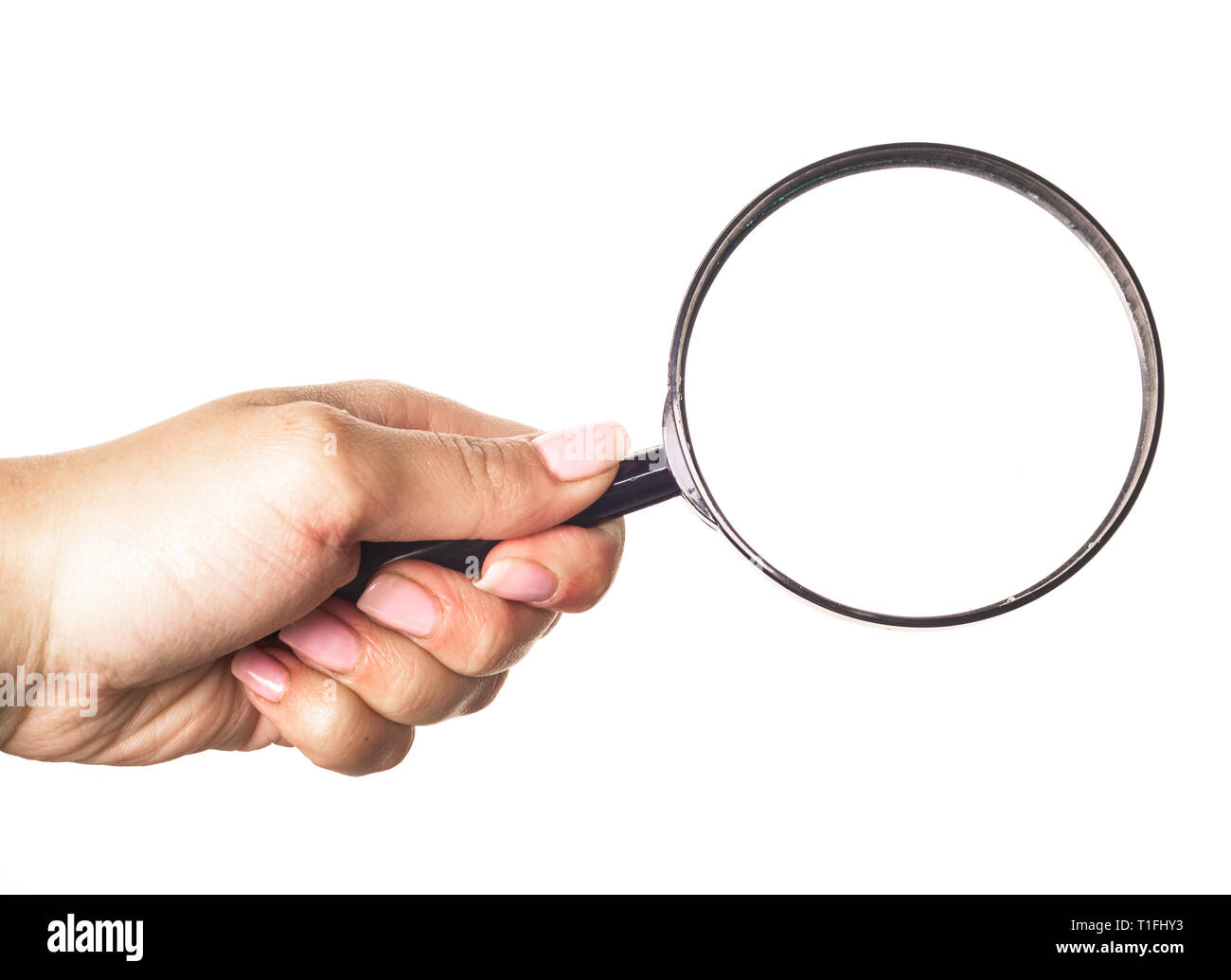 Hand holding magnifying glass isolated on white background Stock Photo ...