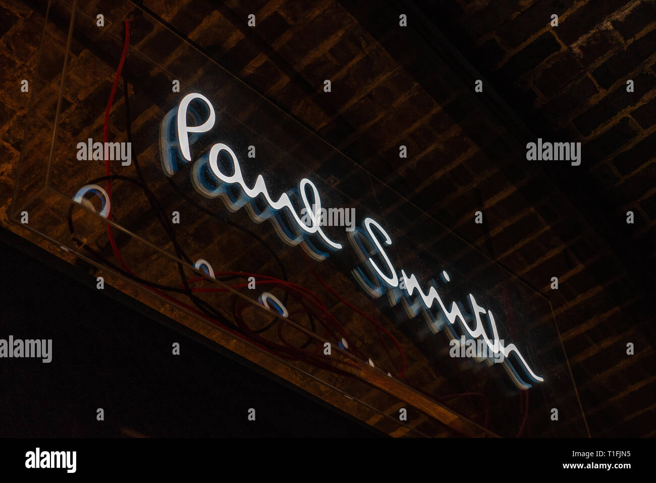 Designer Paul Smith has his name written in a Neon Sign, illuminated at ...