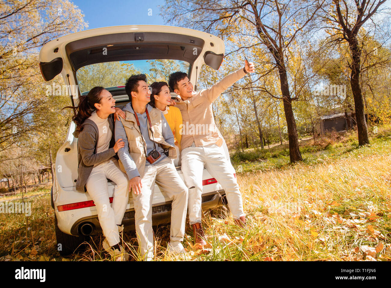 Young men and women in the outdoor outing Stock Photo - Alamy